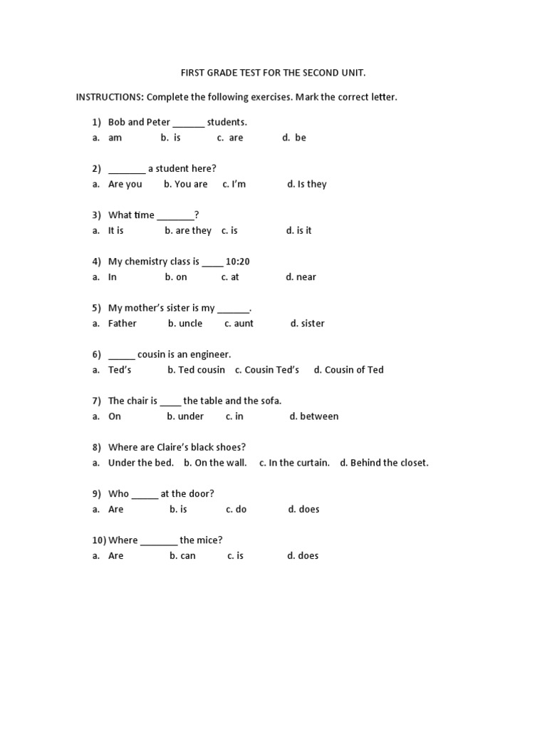 First Grade Test For The Second Unit | PDF | Map
