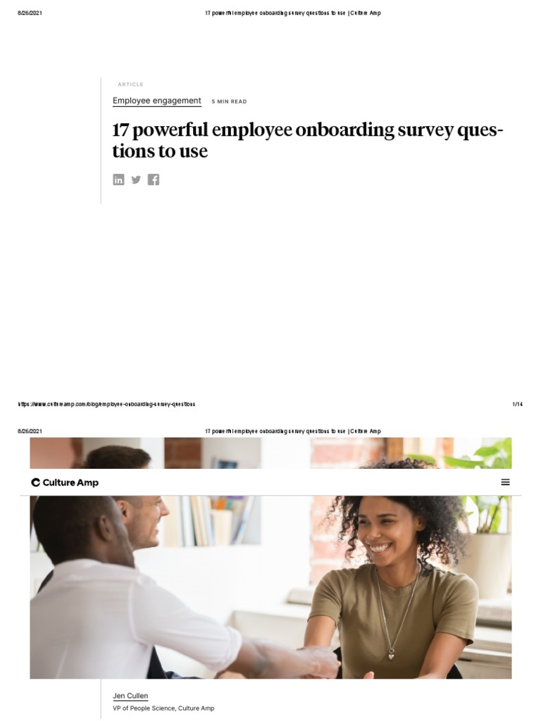 17 Powerful Employee Onboarding Survey Questions To Use - Culture Amp ...