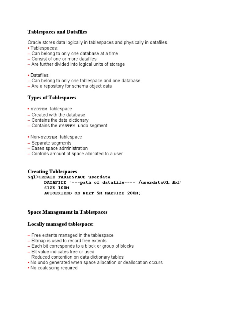 Table Spaces and Datafiles Oracle 10G | PDF | Databases | Oracle Database