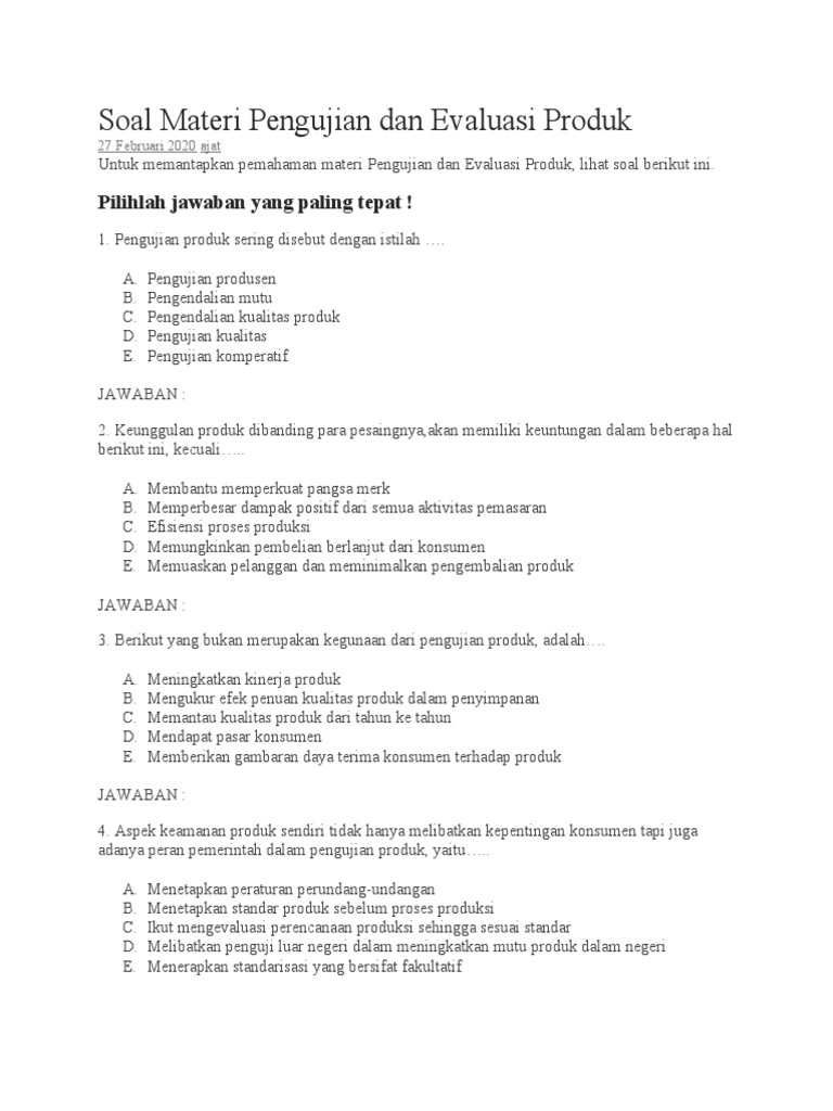 Soal Materi Pengujian Dan Evaluasi Produk | PDF Soal Materi Pengujian Dan Evaluasi Produk | PDF