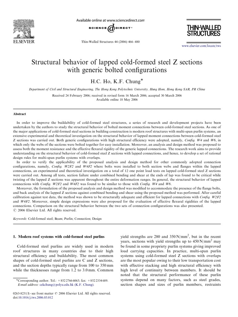 Structural Behaviour of Cold-Formed Steel Z Purlins With Generic Lapped ...