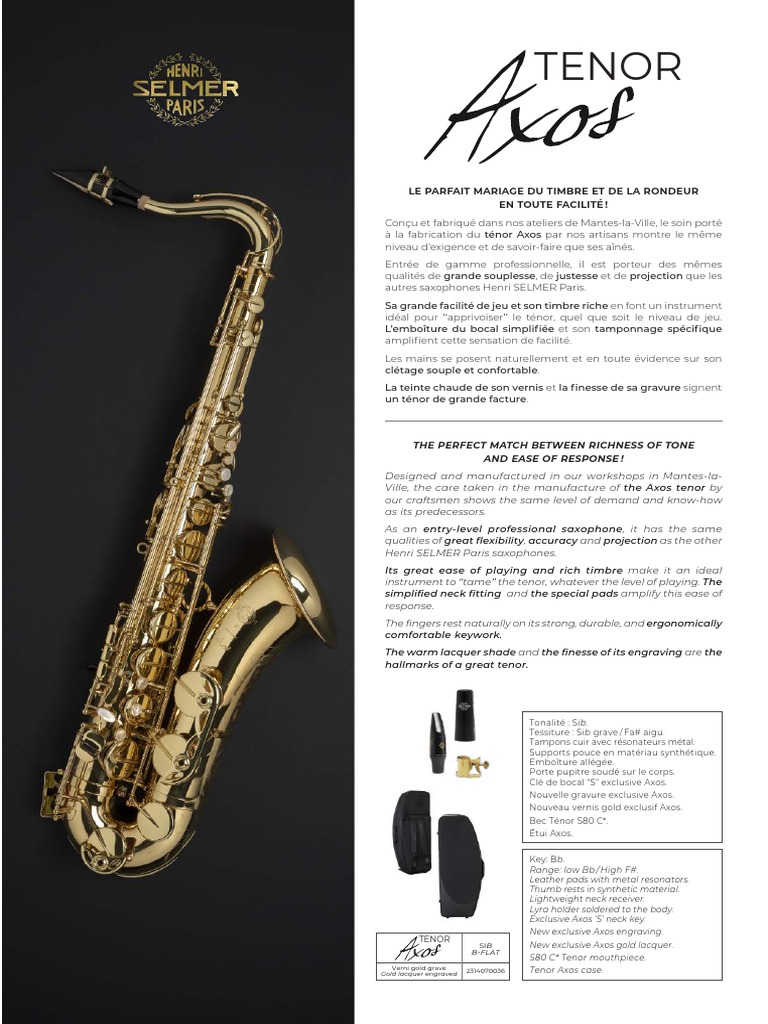 Selmer Paris Axos Tenor | PDF | Saxophone ténor | Saxophone