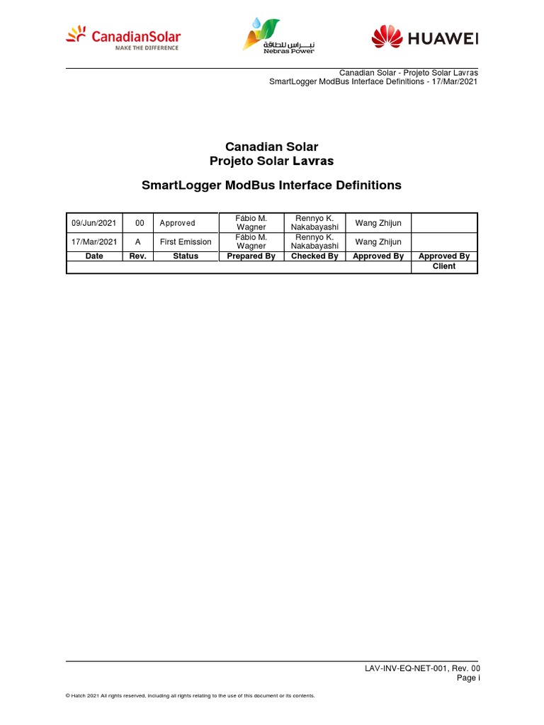 Canadian Solar Projeto Solar Lavras Smartlogger Modbus Interface Definitions | PDF | Computer ...