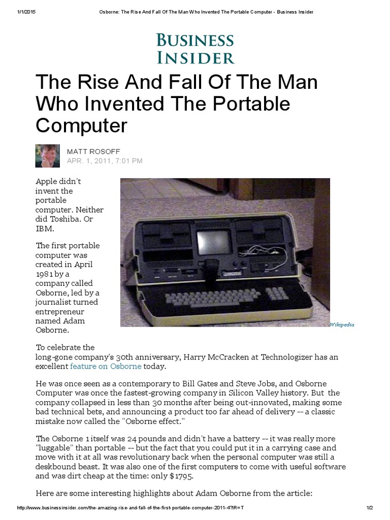 Adam Osborne: Father of Portable PCs | PDF | Information Age | Computer ...