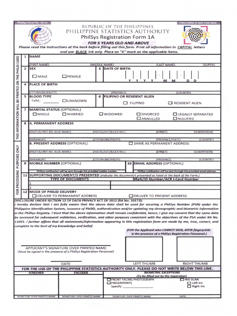 Philsys Registration Form 1a | PDF | Philippines | Government And ...