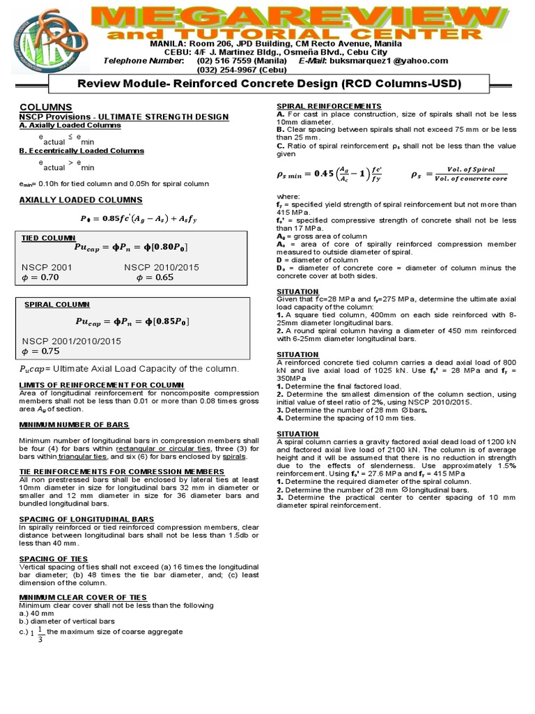 Review Module-Reinforced Concrete Design (RCD Columns-USD) | Download ...