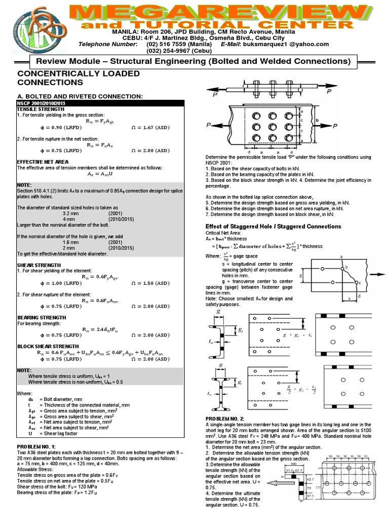 Review Module - Structural Engineering (Bolted and Welded Connections ...