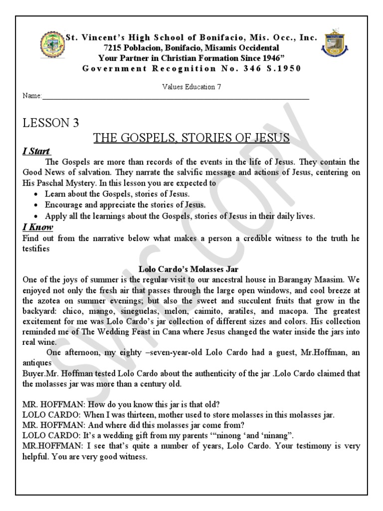 Lesson 3 The Gospels, Stories of Jesus: I Start | Download Free PDF ...