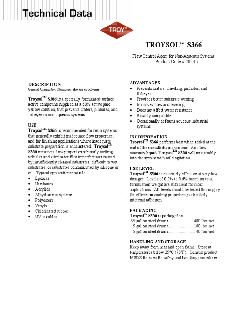 Troysol S366 | PDF | Legal Liability | Epoxy