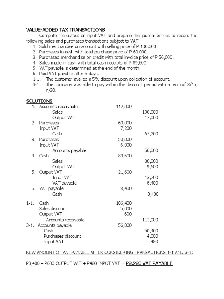 VAT Journal Entries and Calculations | PDF | Business | Finance & Money ...