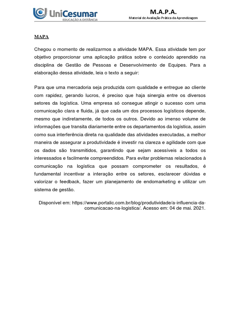 Atividade Avaliativa - Mapa - Unicesumar | PDF | Comunicação | Aprendizado Atividade Avaliativa - Mapa - Unicesumar | PDF | Comunicação | Aprendizado