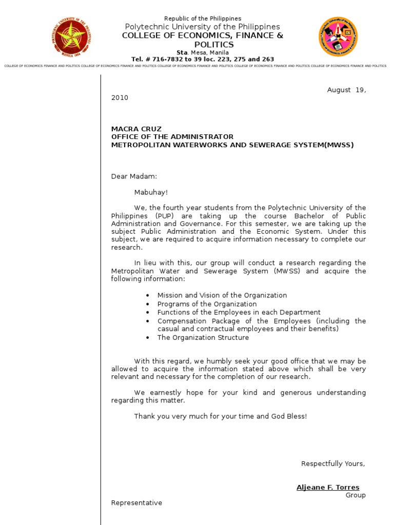 Mwss Letter | PDF | Economies