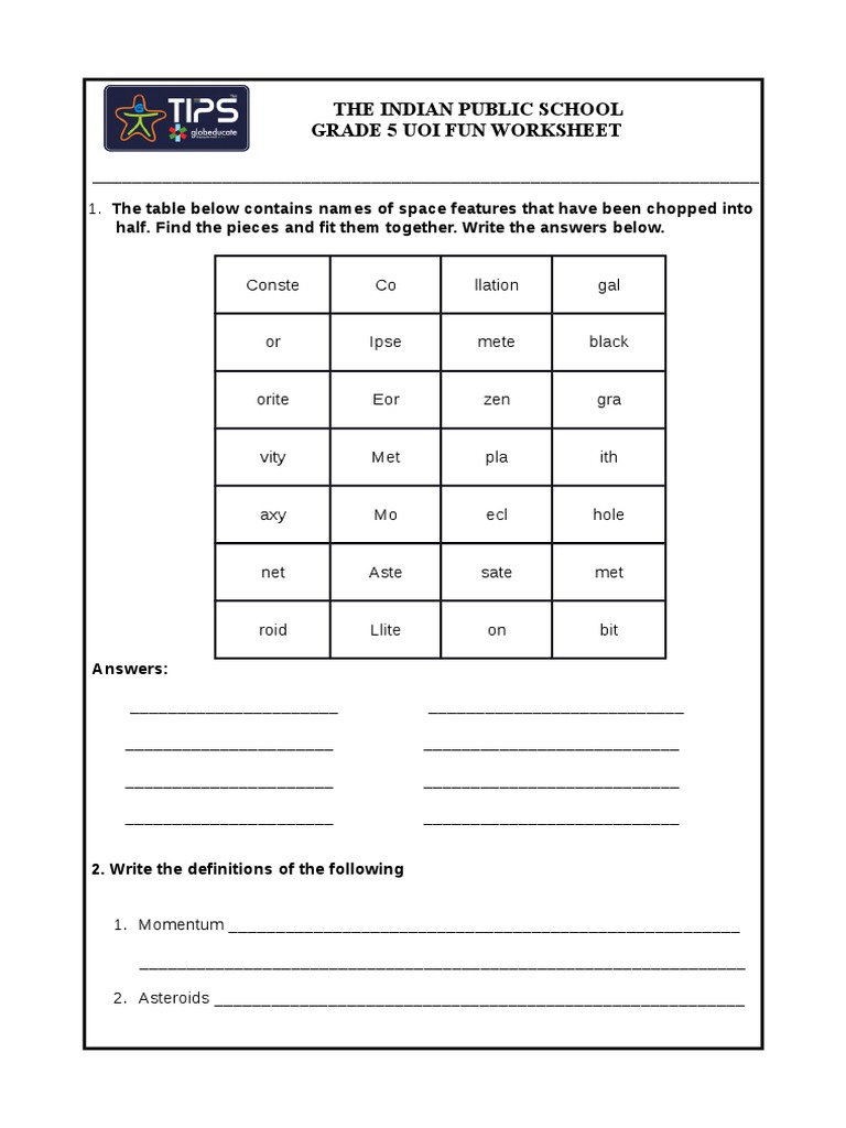 G5 Uoi Fun Worksheet (2019-20) | PDF | Telescope | Electromagnetism