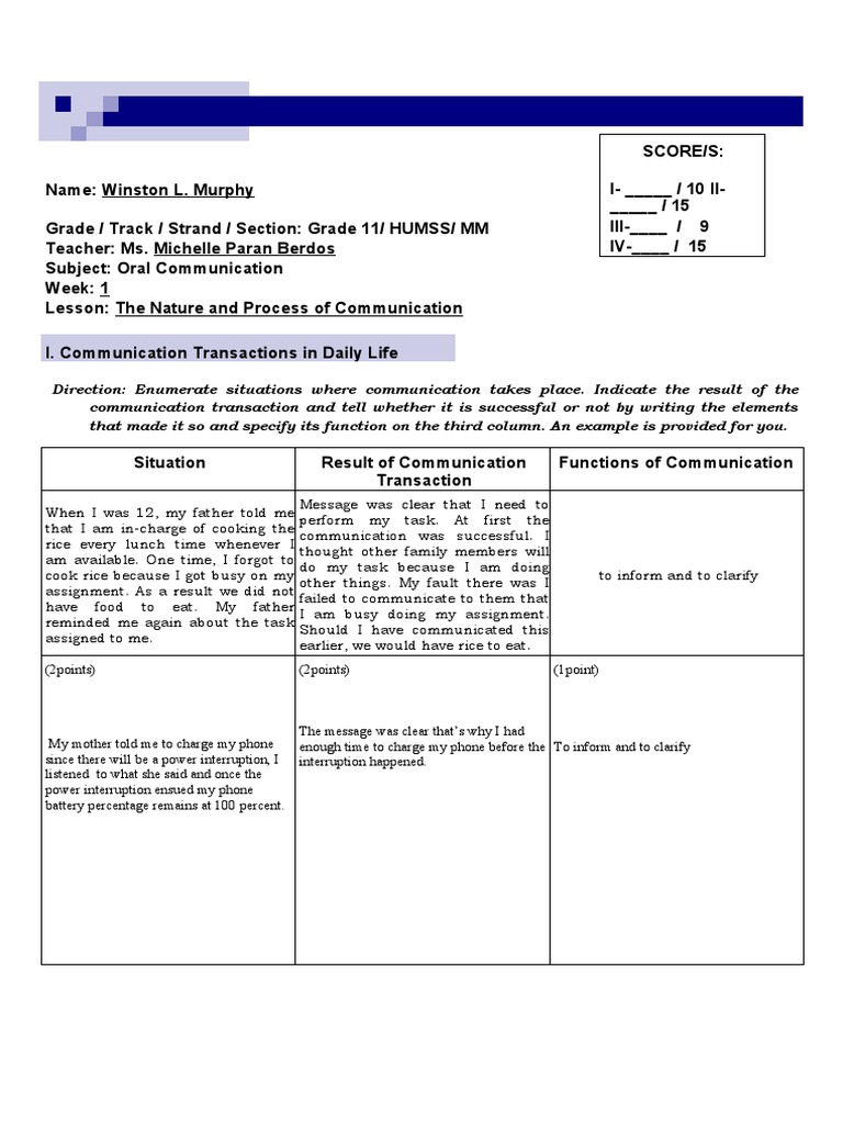 Oral Comm. - Week 1 - Lecture Notes and Answer Sheets | Download Free ...