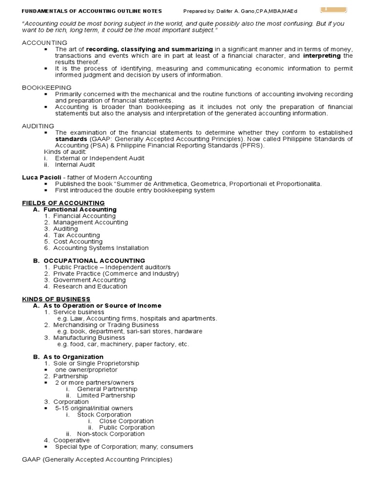 Basic Accounting Notes (Finale) | PDF | Debits And Credits | Equity ...