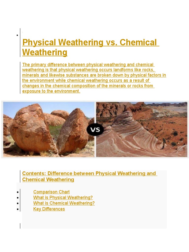 Physical Weathering vs. Chemical Weathering | PDF | Weathering | Rock ...