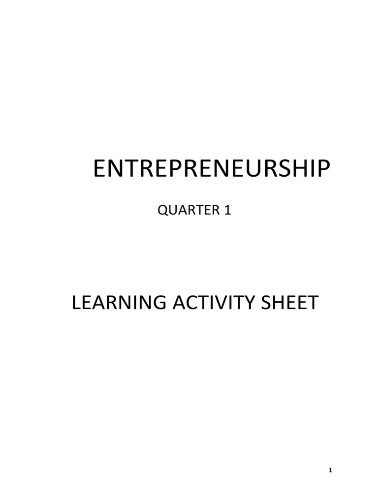 Entrepreneurship: Learning Activity Sheet | PDF | Marketing ...