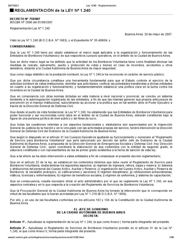 Ley 1240 - Reglamentación | PDF | Defensa Civil | Comisión Europea