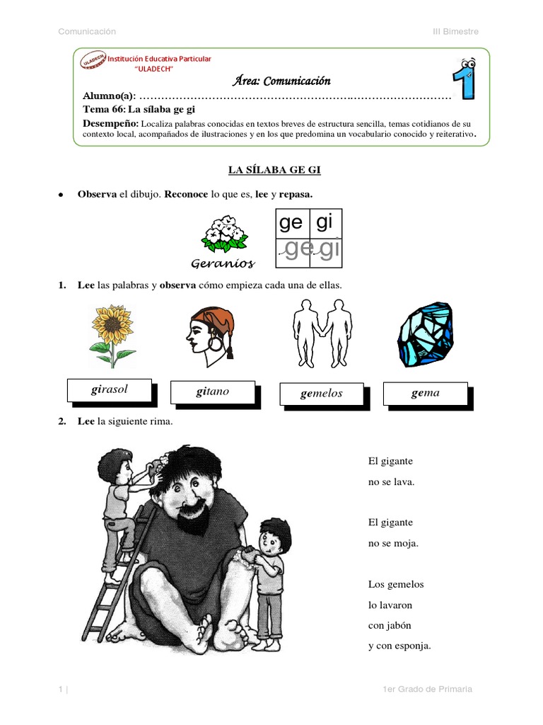Actividades de sílabas ge-gi para niños | PDF