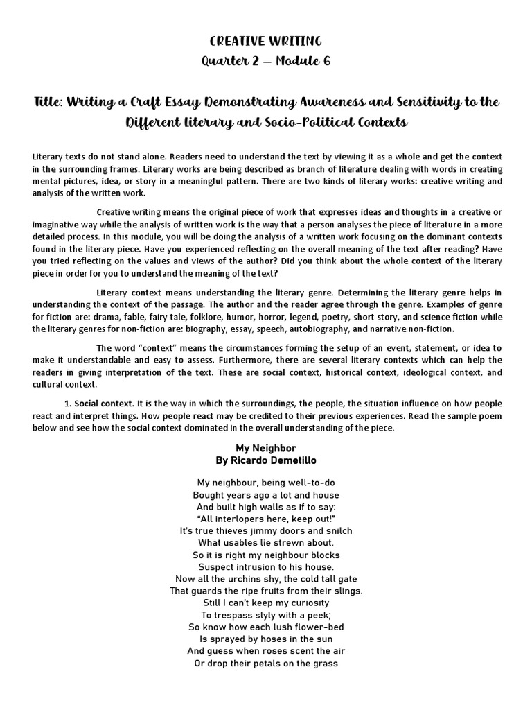 CREATIVE WRITING Quarter 2 Module 6 | PDF | Philosophy