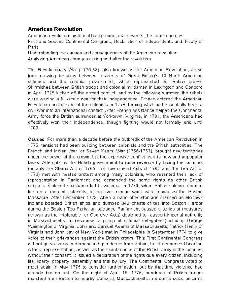 Causes and Consequences of The American Revolution | PDF | American ...