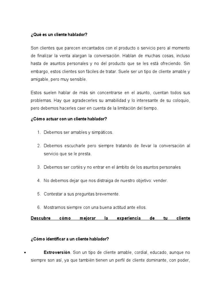 Qué Es Un Cliente Hablador | PDF | Cliente | Empatía