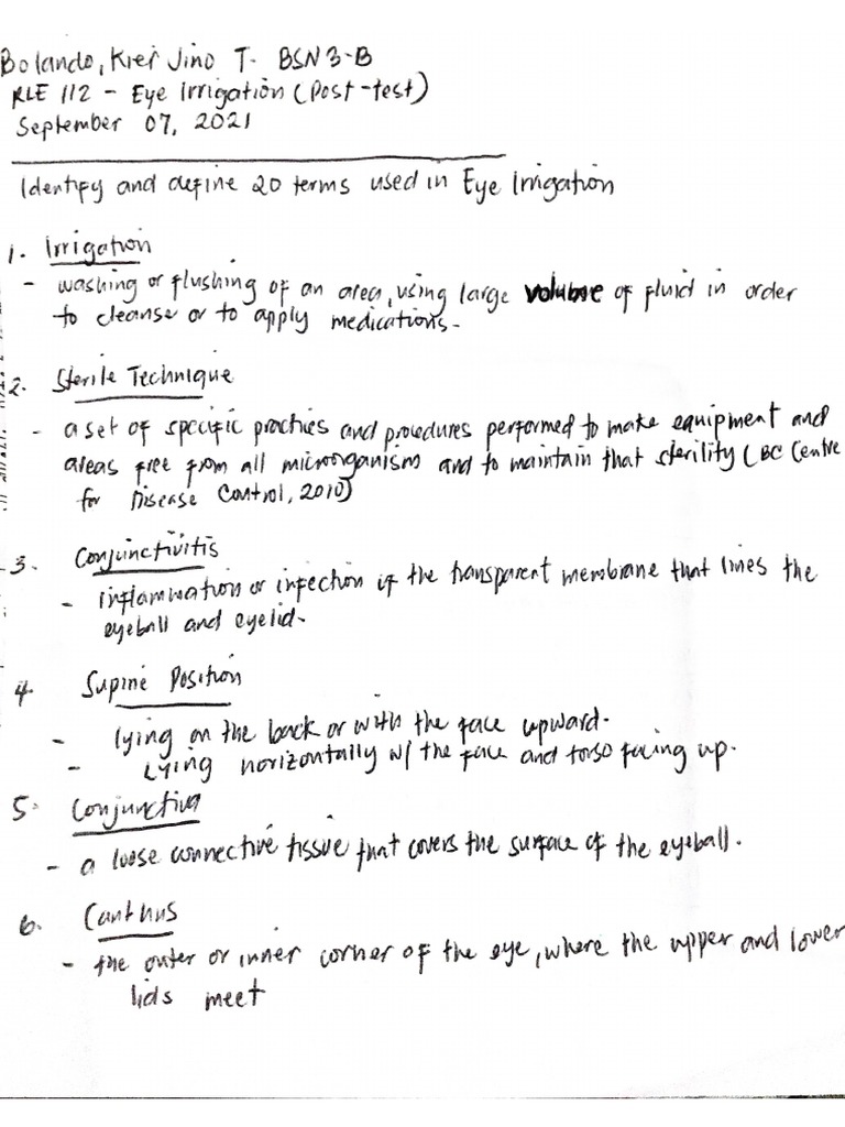 Eye Irrigation Post Test | PDF