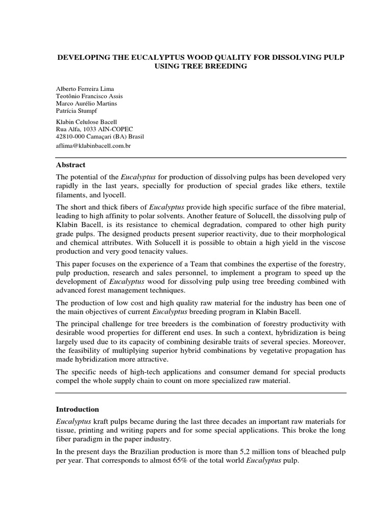 2003 Developing Eucalyptus Dissolving Pulp | PDF | Pulp (Paper) | Wood