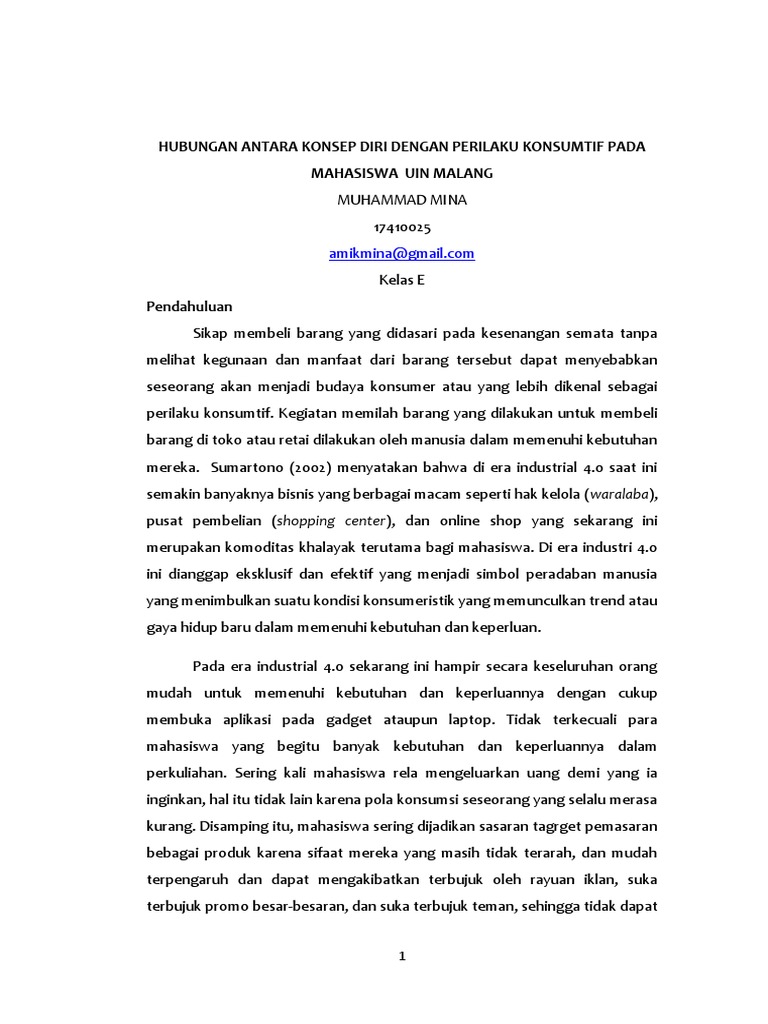 Laporan Mini Riset HUBUNGAN ANTARA KONSEP DIRI DENGAN PERILAKU KONSUMTIF PADA MAHASISWA UIN ...