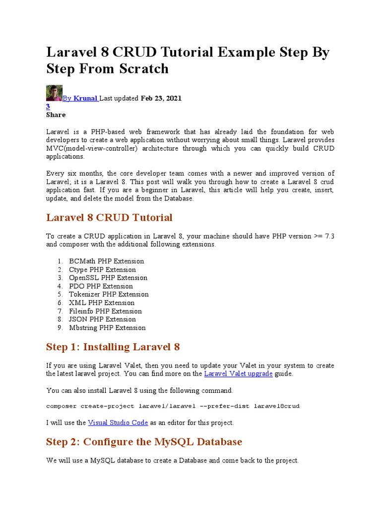 Laravel 8 CRUD Tutorial Example Step by Step From Scratch | PDF | Php | Hypertext Transfer Protocol