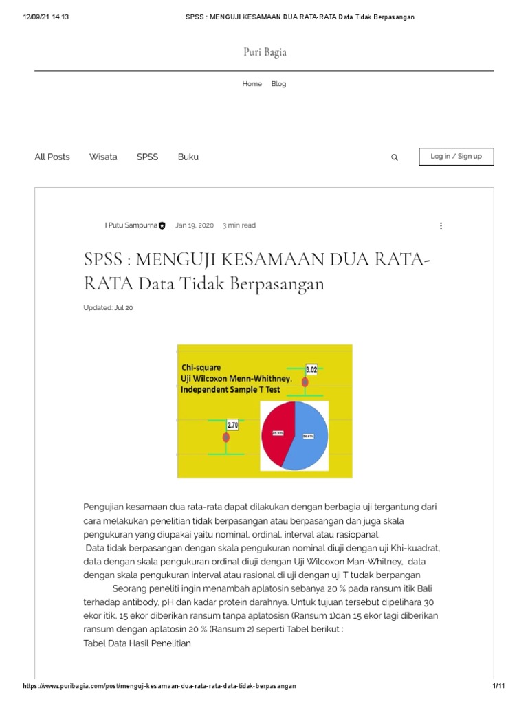 SPSS - MENGUJI KESAMAAN DUA RATA-RATA Data Tidak Berpasangan | PDF