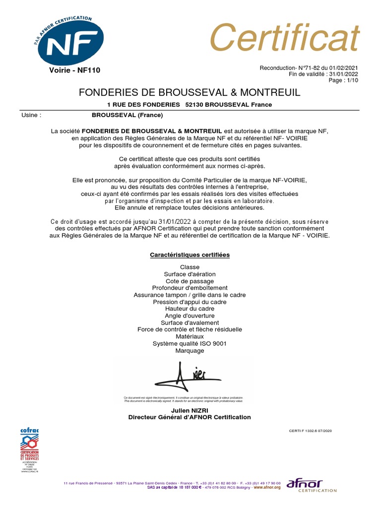 Certificat NF 2021 | PDF