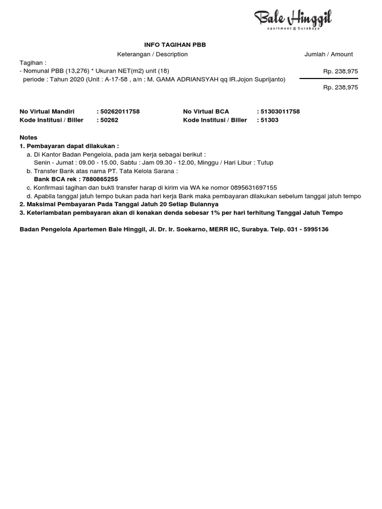 Cetak Invoice PBB | PDF