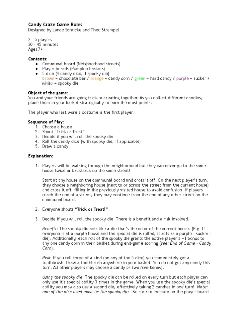 Candy Craze Game Rules: Contents | PDF | Trick Or Treating