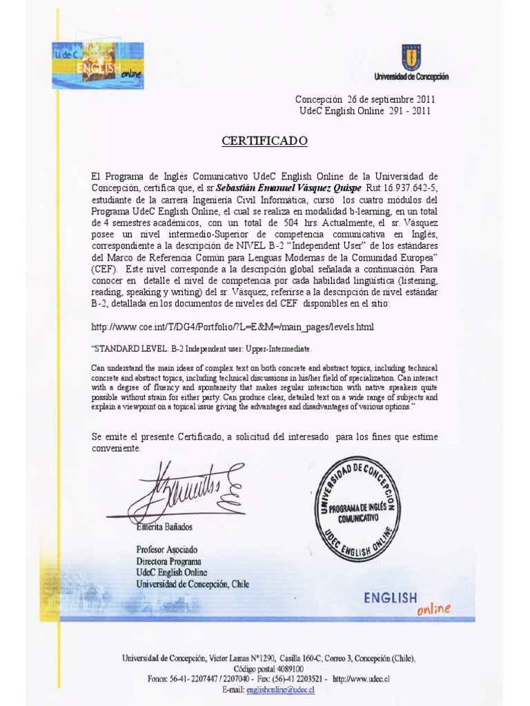 Certificado Ingles | PDF