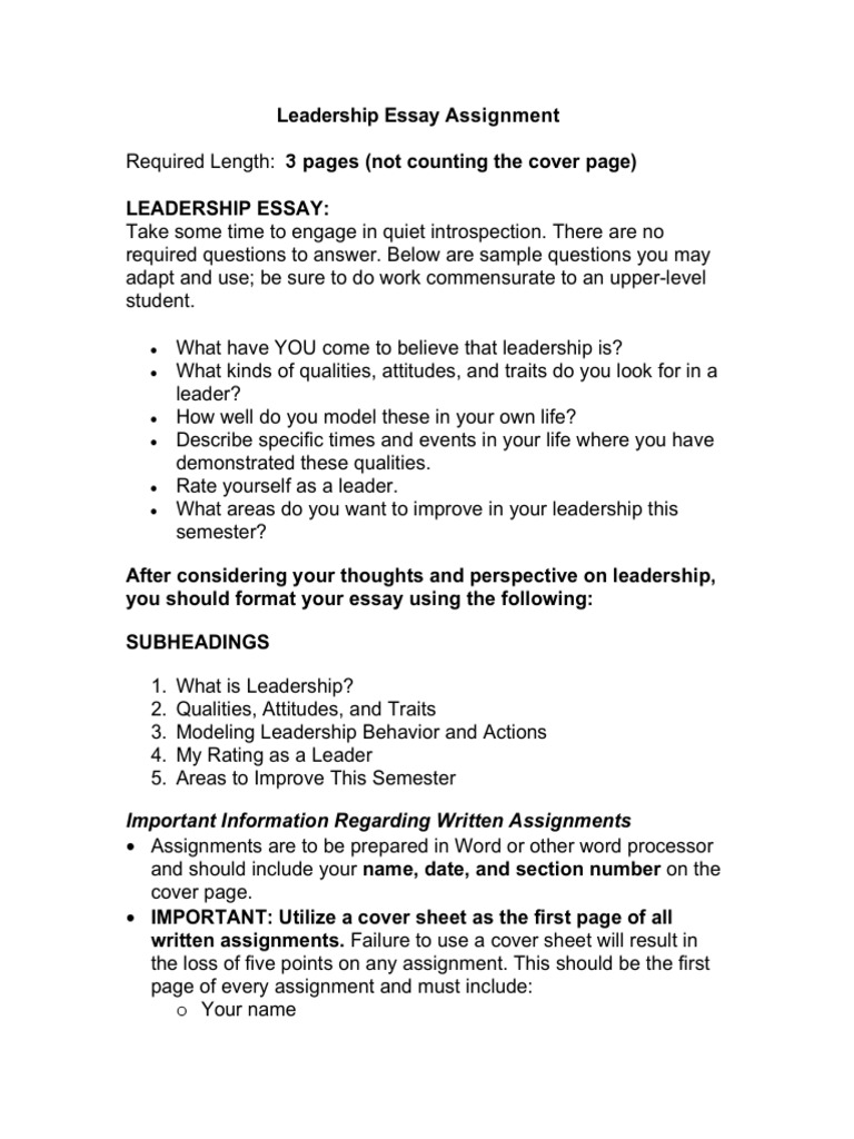 Leadership Essay Assignment 2020 | PDF | Leadership | Paragraph