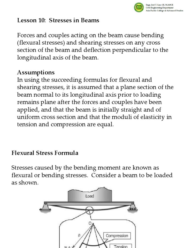 MDB Lesson 10 Stresses in Beams | PDF | Bending | Beam (Structure)