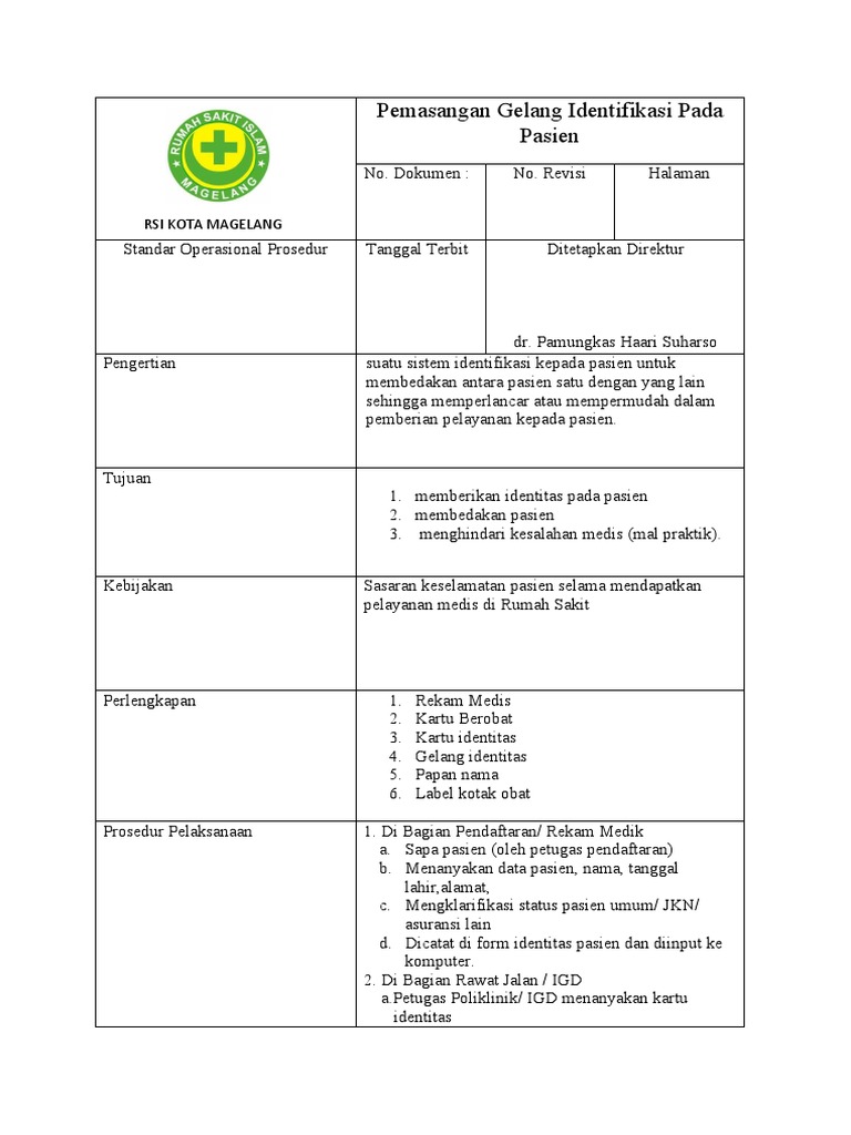 SOP Pemasangan Gelang Pasien | PDF