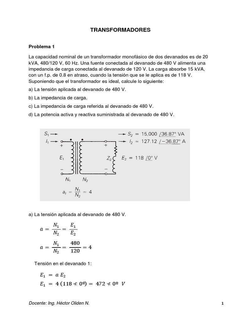 Transformadores (1) - Ejercicios | PDF | Transformador | Equipo eléctrico