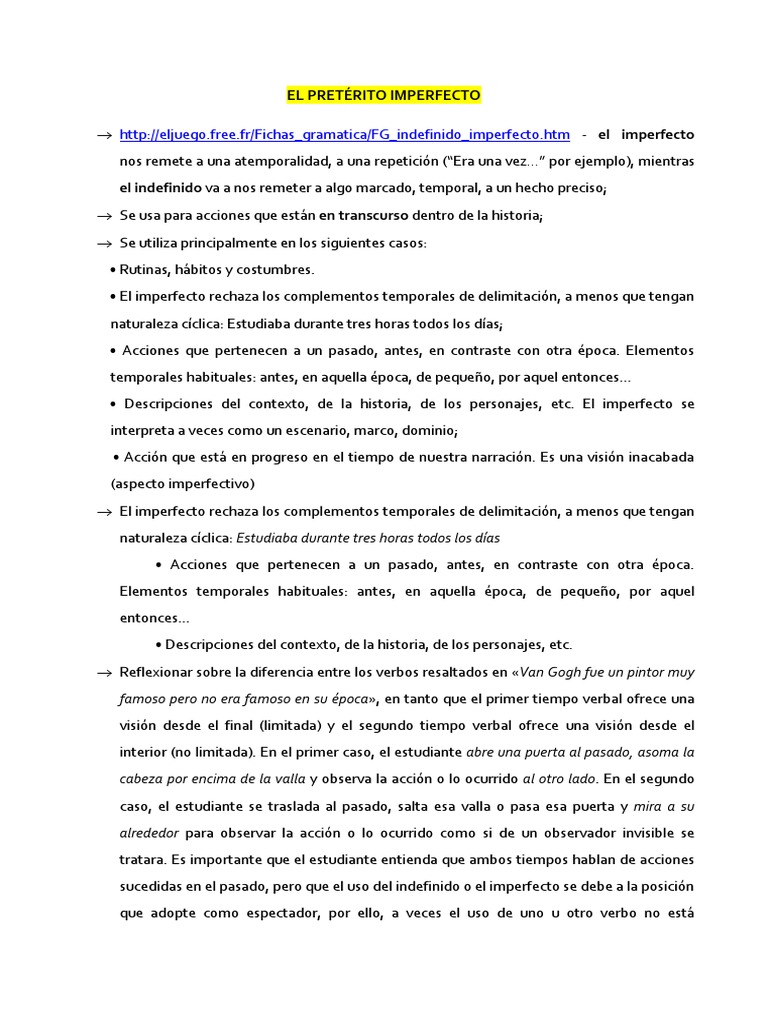 Uso y características del pretérito imperfecto | PDF | Verbo | Lingüística