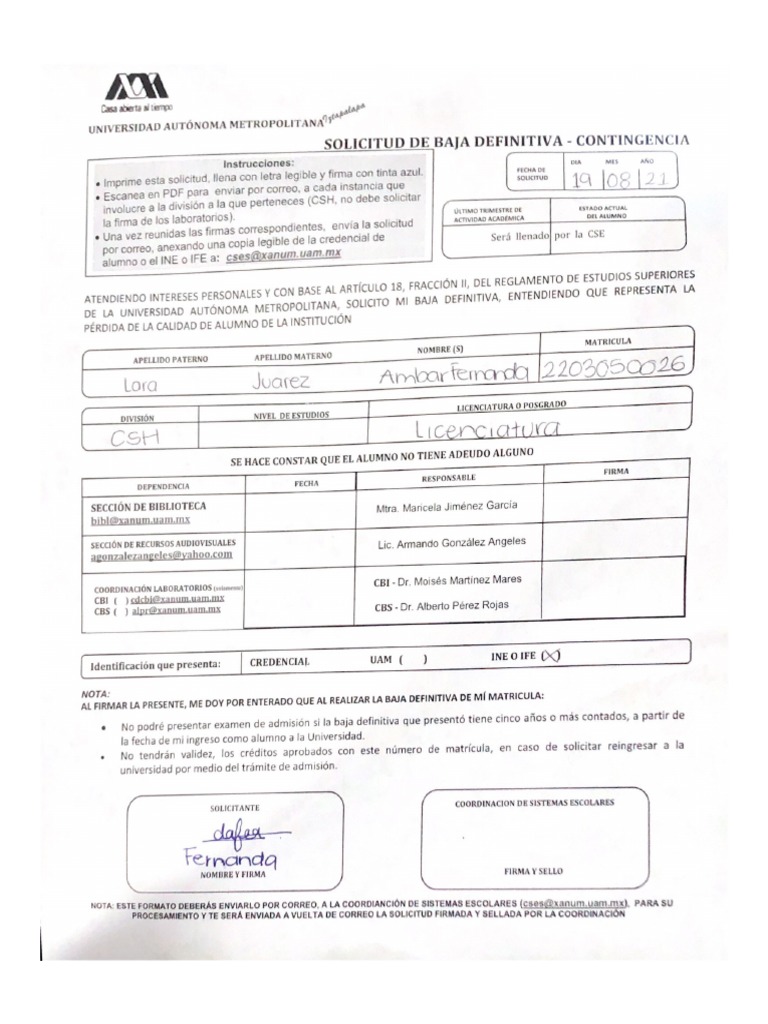 Solicitud de Baja Definitiva. | PDF