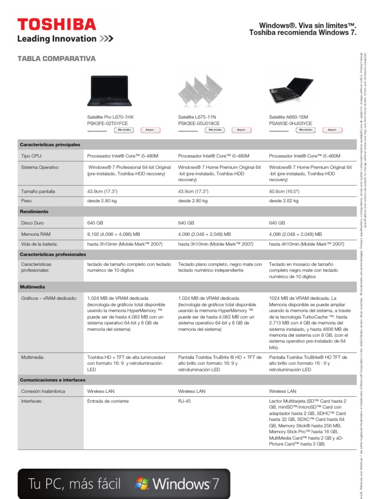 Toshiba-Comparison PDF Jsessionid | PDF | Introducciones relacionadas con la computadora | Áreas ...