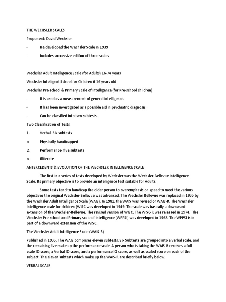 The Wechsler Scales. | Download Free PDF | Wechsler Adult Intelligence ...