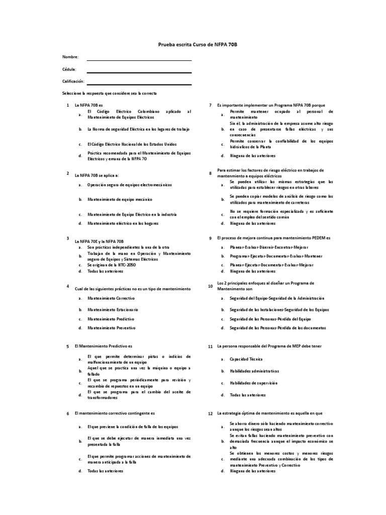 @-Prueba E-S NFPA 70B | PDF | Ingeniería de confiabilidad