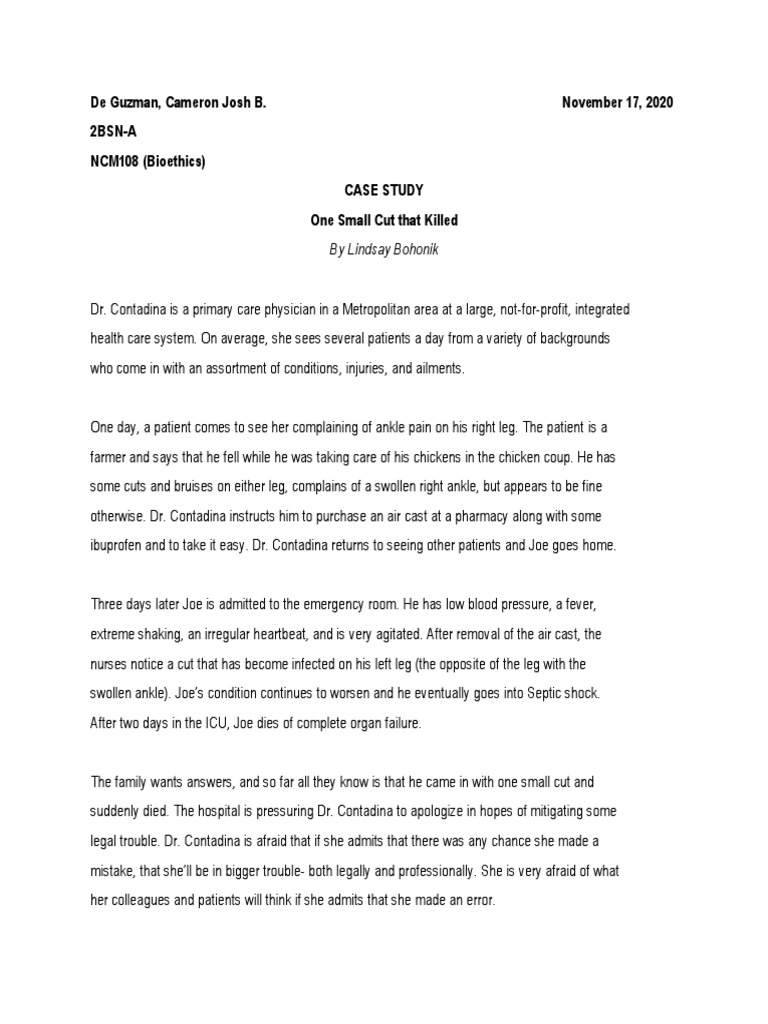 Bioethics (Case Study 2) | PDF | Medical Diagnosis | Nursing