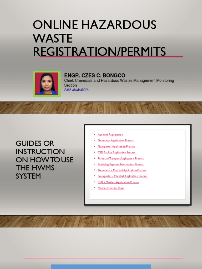 C. ONLINE HAZARDOUS WASTE REGISTRATION, PERMITS - Engr. Czes Bongco ...
