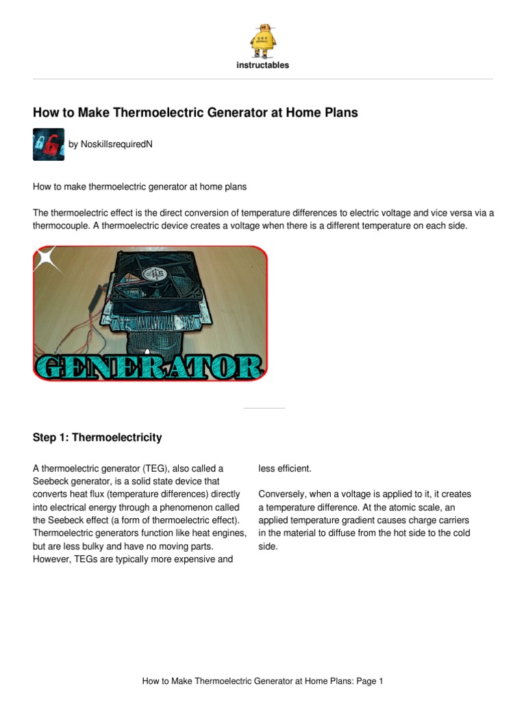 How To Make Thermoelectric Generator at Home Plans | PDF | Nature ...