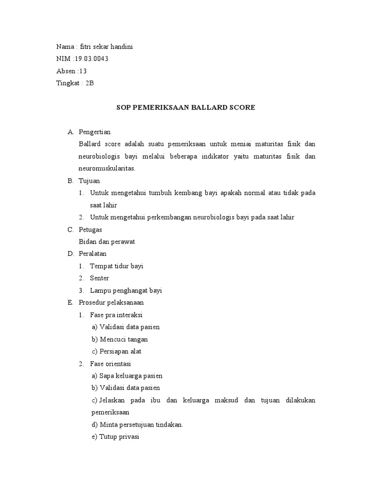 Sop Ballard Score | PDF