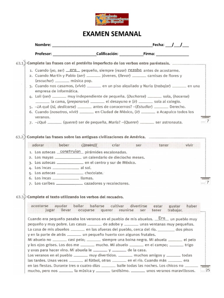 Examen Imperfecto | PDF