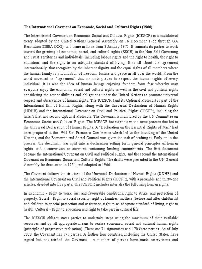 The International Covenant On Economic, Social and Cultural Rights ...